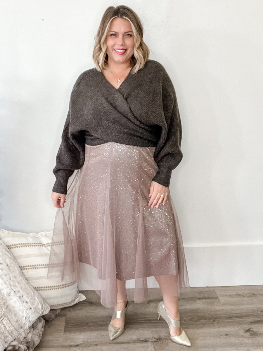 Ombre Glitter Mesh Midi Skirt - Mocha – Hometown Style Inc.